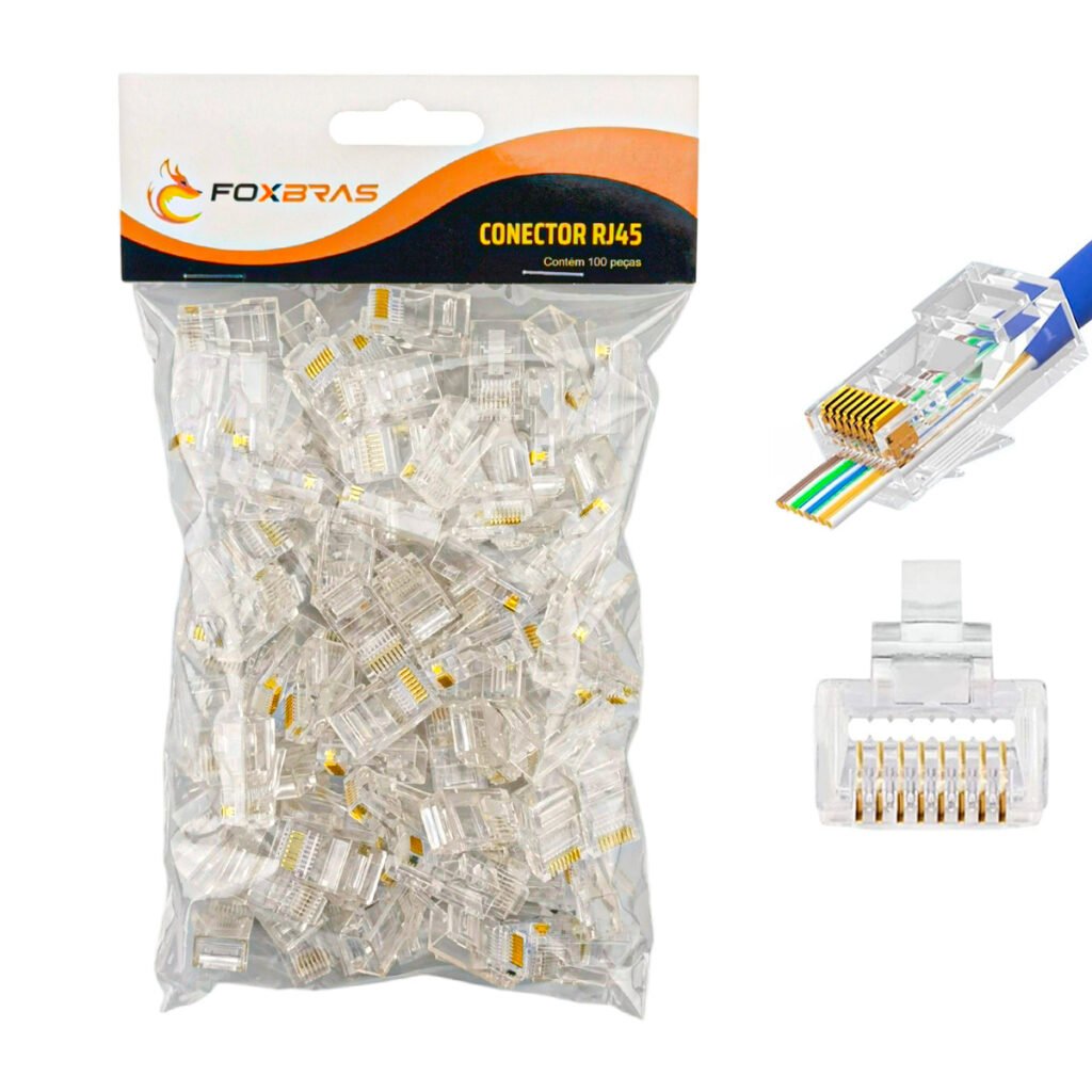 Conector Rj45 Vazado Ez Crimp Cat6 / Cat5e, Foxbras – 100 Unidades ...